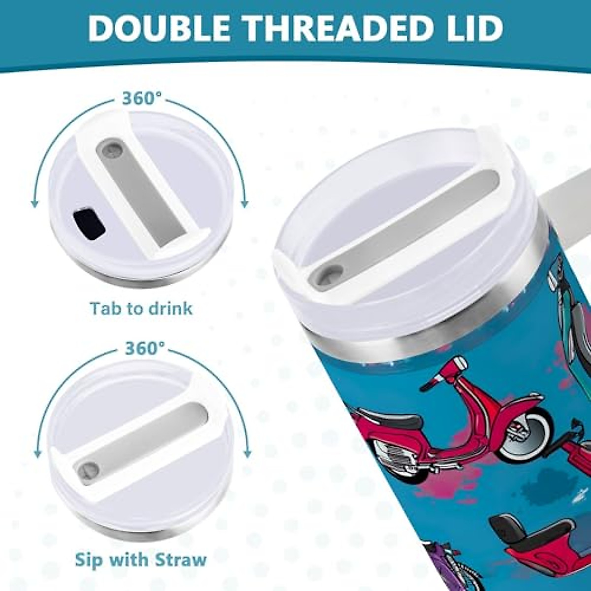 RPLIFE Lively Motorcycles Blue Tumbler Cup, Stainless Steel Bottle, Coffee Tumbler with Straw