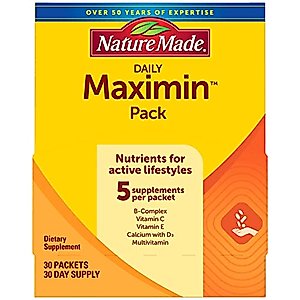 Nature Made Daily Maximin Vitamin Pack, Dietary Supplement for Nutritional Support, 30 Packets, 30 Day Supply