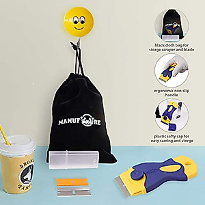 MANUFORE Portable Multi-Purpose Razor Blade Scraper for Cleaning Glass, Stove-top, Window, Floor(1 Scraper, 6 Plastic Blades, 6 Carbon Steel Blades)