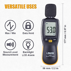 Decibel Meter, LONVOX Digital Sound Level Meter with 30 to 130 dBA Measuring Range, Backlit LCD Display, MAX/MIN Noise Measurement, Data Hold, SPL Meter for Classroom, Noisy Neighbor, Office, Factory