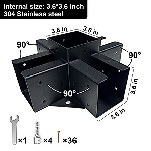 Wood Stand Kit with Steel Brackets 5-Way Right Angle Corner Bracket or 4x4(Inner Size 3.5"*3.5") Lumber with Screws Black Powder-Coated Steel Pergola/Gazebo Kit