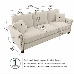 BOWERY HILL 85W Upholstered Sofa in Cream Herringbone Fabric