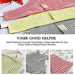 hatisan Cotton Linen Adjustable Bib Aprons with 2 Pockets Cooking Kitchen Aprons for Men Women (Stripe)