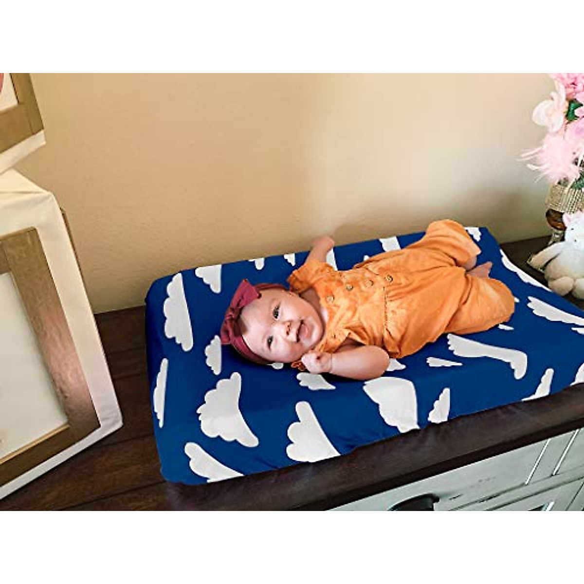 Changing Pad Cover – Premium Baby Changing Pad Covers 4 Pack – Boy or Girl Changing Pad Cover – Pure Cotton Machine Washable Navy and White Changing Table Cover – Diaper Changing Pad Cover Sheets