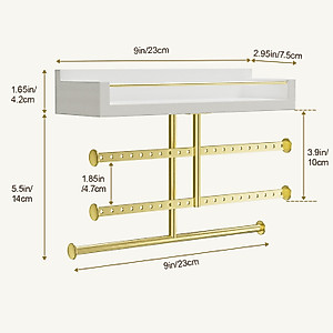 Josmimic Adhesive Wall Jewelry Organizer: 9" Holder for Hanging Necklace, Earring, Bracelet, Gold and White