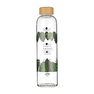 Gulujoy 32 oz Glass Water Bottle with Time Marker Bamboo Lid Neoprene Sleeve, Reusable, Leakproof, BPA Free (Regular Mouth)