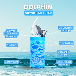 SIP WITH ME Sealife Dolphin Cup, Kids Water Bottle, Toddler Cups, Tumbler with Lid and Straw, Travel Sippy Cup for Water or Milk, Kids Cups with Lids for Toddlers 3 and Up, BPA Free Plastic, 12 oz