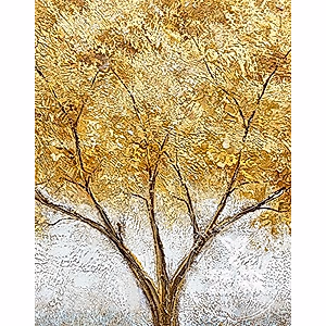Gold Tree of Life Canvas Wall Art For Living Room -Hand Painted Gallery Wrapped Oil Painting for Bedroom-Framed 3D Wall Decoration for Office Kitchen 20x40 inches