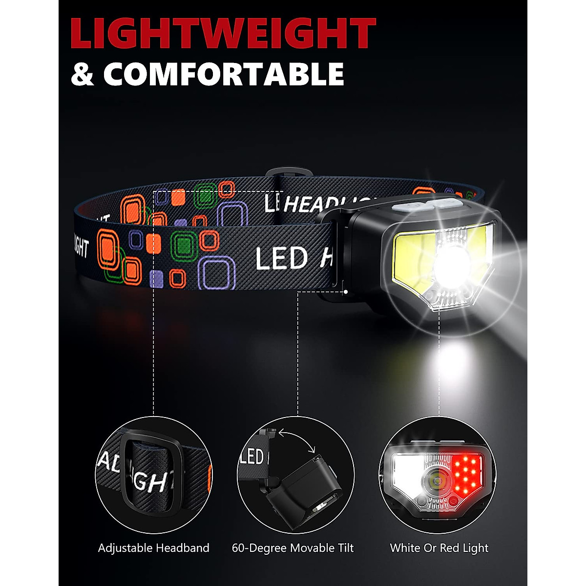 GETASI Headlamp Rechargeable 2PCS, 1200 Lumen Super Bright LED Flashlight with Motion Sensor for Adults and Kids- Camping Accessories Gear, Waterproof for Hiking, Running, Fishing, Cycling