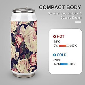 Stainless Steel Mug Roses Watercolor Thermos Cup Double Wall Vacuum Travel Mug With Lids Straw 17oz