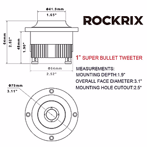 ROCKRIX 1-Inch Neodymium Super Bullet Tweeters, Aluminum Frame and Titanium Diaphragm, 200W MAX, 4 Ohms, Built in Crossover-PRO Tweeters for Car Marine Home Theatre Audio - (1 PCS)