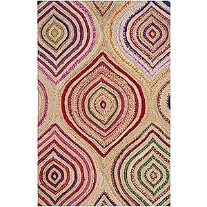 SAFAVIEH Cape Cod Collection Accent Rug - 4' x 6', Natural & Multi, Handmade Boho Braided Jute, Ideal for High Traffic Areas in Entryway, Living Room, Bedroom (CAP601A)