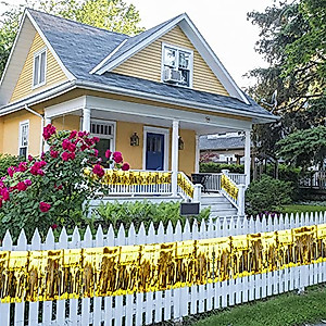 2 Pack Iridescent Float Fringe Curtains, Metallic Streamers Foil Fringe Garland Shiny Tassel Foil Float Parade Float Decorations for Trailer Car Graduation Homecoming Outdoor Indoor Party (Gold)