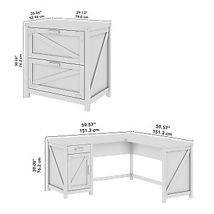 Bush Furniture Cottage Grove L Shaped Desk with 2 Drawer Lateral File Cabinet, 60W, Reclaimed Pine