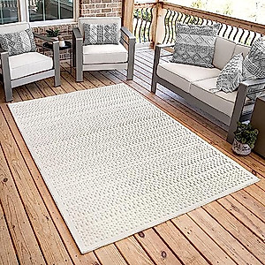 My Texas House Quail Hallow Rug - 3'11" X 5'5" Rectangle In Natural, High-Low, Geometric Design, Indoor Outdoor Patio And Home Decor