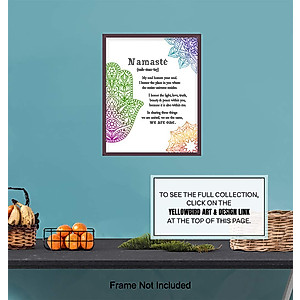 Zen Decor, Namaste Wall Decor, Buddha Wall Art - 8x10 Poster Print for Yoga Meditation Room, Spa Decoration - Spiritual Buddhist Gift With Hamsa Hand of Fatima, Mandala, Lotus
