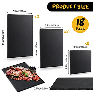 Didaey Set of 18 Slate Boards Black Slate Board Cheese Board Serving Stone Plates Sushi Slate Cheese Tray Individual Slate Platter for Christmas Chalkboard Cutting Food Cake Fruit Meat(Square)