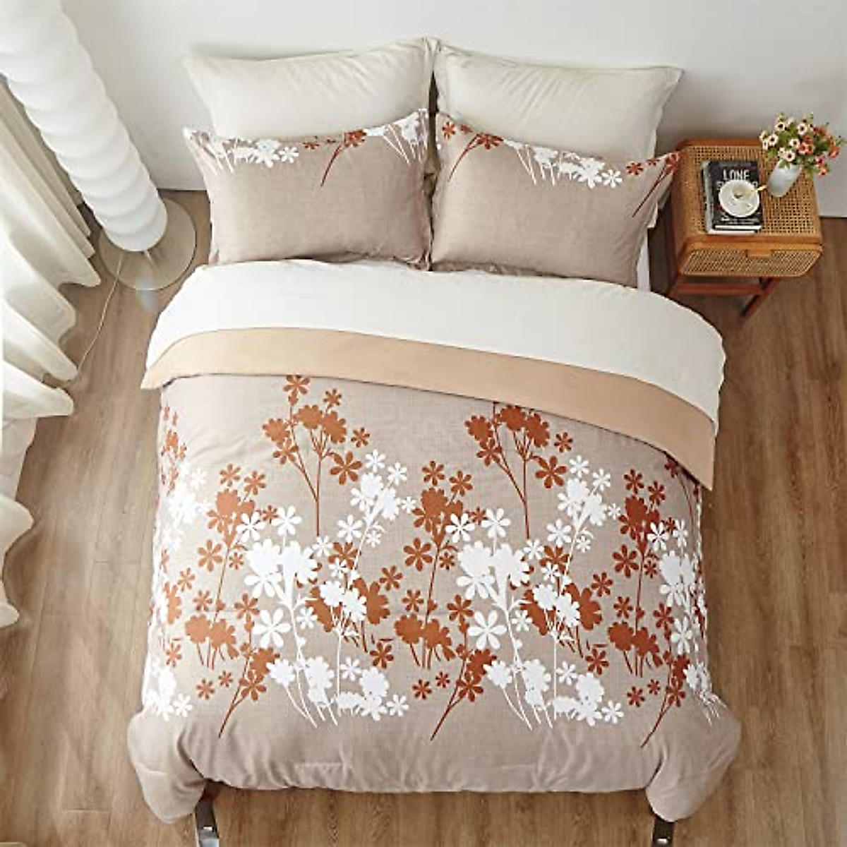 Yiran 3 Pieces Comforter Set with 2 Pillowcases Floral Comforter for Soft Microfiber Queen Size Bedding Set for All Seasons 90"x90"