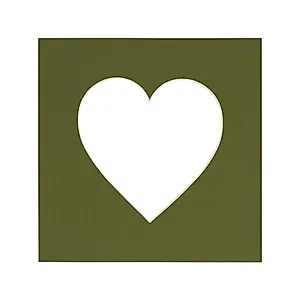 6x6 Mat Bevel Cut for 3x3 Photos - Precut Dill Green Heart Shaped Photo Mat Board Opening - Acid Free Matte to Protect Your Pictures - Bevel Cut for Family Photos, Pack of 1 Matboard Show Kit With