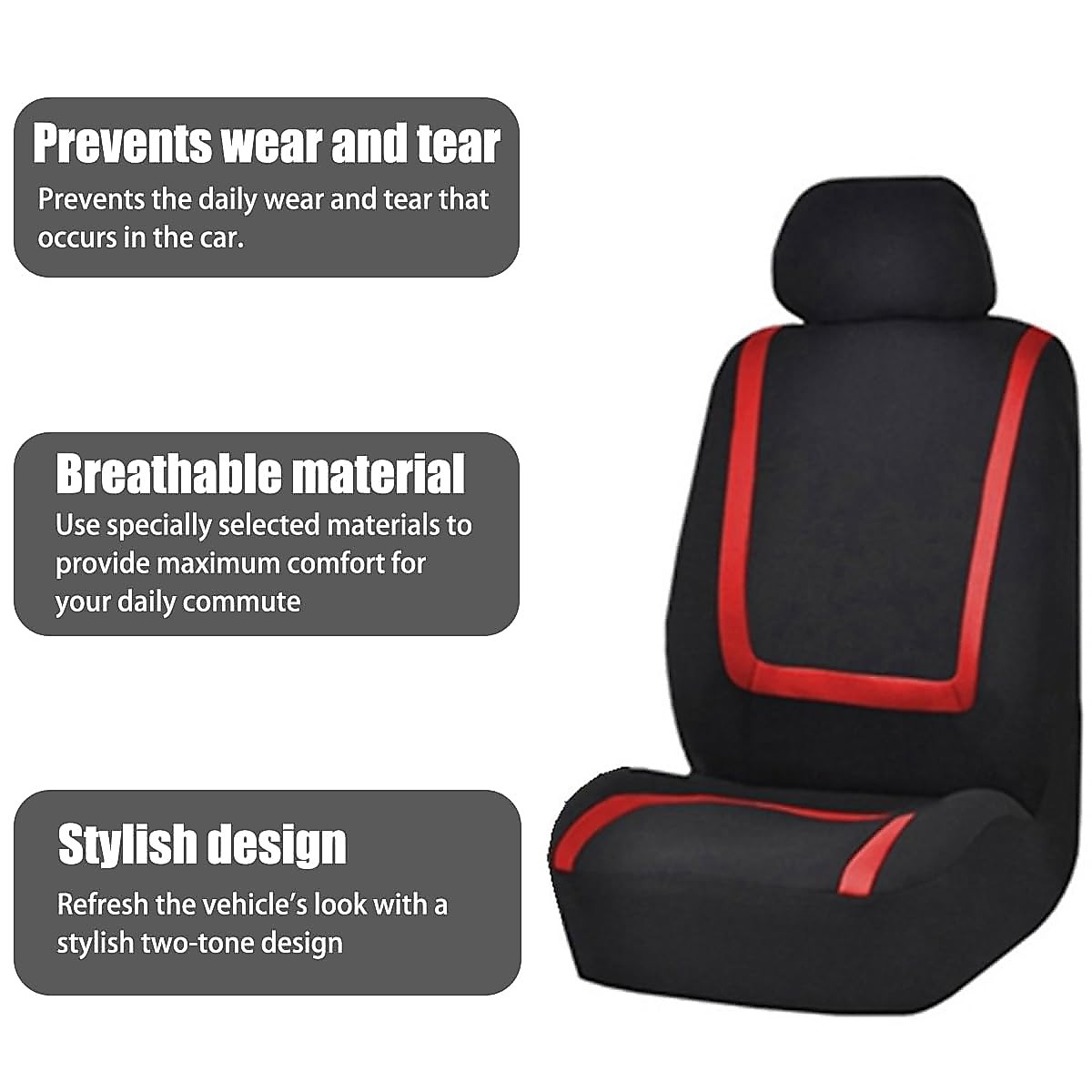 BELOMI Car Seat Covers Full Set, Breathable Premium Cloth Automotive Seat Cover, Universal Front and Rear Seat Covers, Easy to Install Car Accessories for Most Cars Trucks SUV (Red)