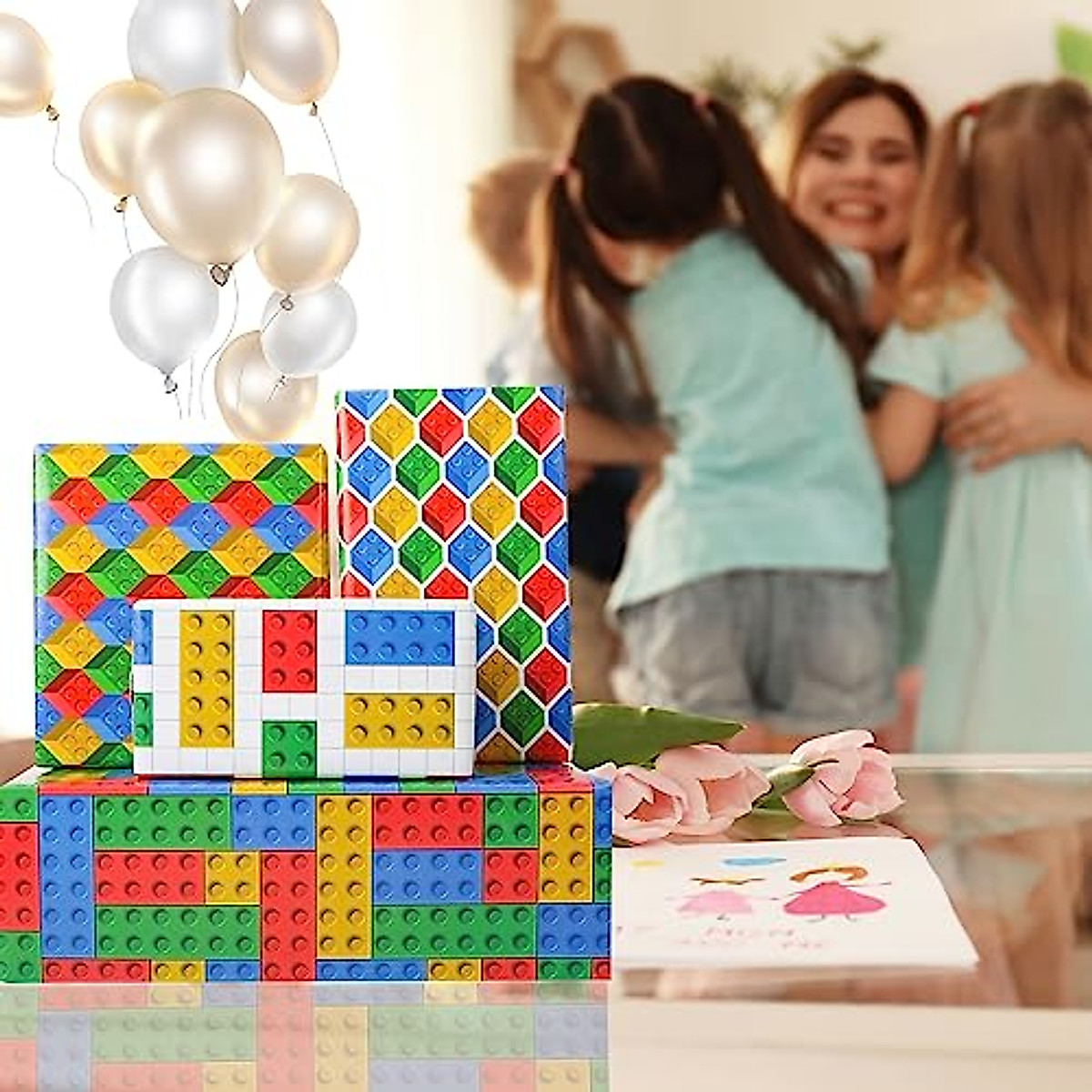 Dtiafu Building Blocks Wrapping Paper - Birthday Wrapping Paper for Boys Girls Kids - 4 Style 8 Sheet Funny Gift Wrap - 20 X 28 Inch Per Sheet(Not Rolled)