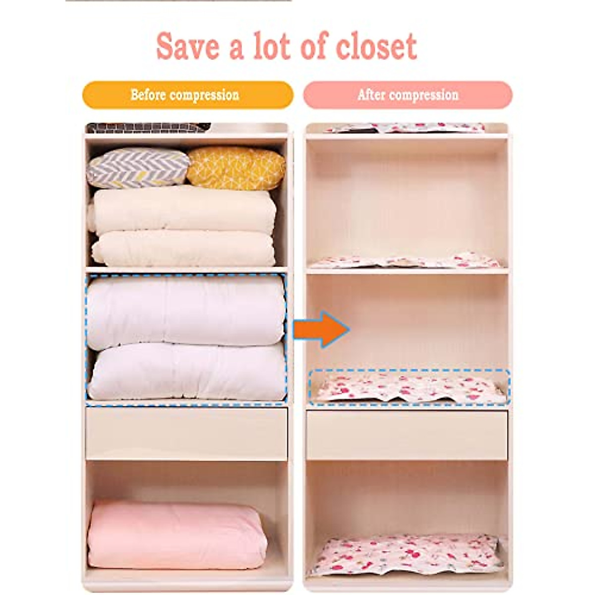 Heaunzy vacuum storage bags,(15PCS, 2 extra large (40"×32"), 3 large(36"×28"), 4 medium(32"×24"), 5 small(28"×20"), 1 air pump),space saver,Japan vacuum seal bags for clothing(pink)