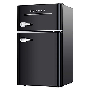 KUPPET Retro Mini Refrigerator 2-Door Compact Refrigerator for Dorm, Garage, Camper, Basement or Office, 3.2 Cu.Ft (Black)