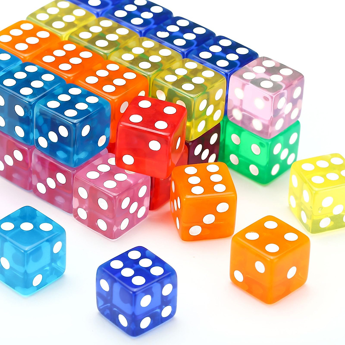 GWHOLE 40 Pieces 6-Sided Game Dice Set, 8 Translucent Colors Dice for Board Games and Teaching Math