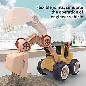 Woumserta Take Apart Construction Trucks for 3 4 5 6 Year Old Boys, STEM Building Sand Toys for Toddlers 3-5 Suitable for Party, Beach, Indoor, Educational Excavator Toy Boys Girls Birthday Xmas Gift