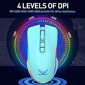 HETOETF Rechargeable Wireless Gaming Mouse, RGB LED Backlit Mouse with 4 Adjustable DPI, 7 Button, 2.4G USB Optical Gaming Ergonomic Computer Mice for Laptop PC Gamer Computer Desktop(Green)