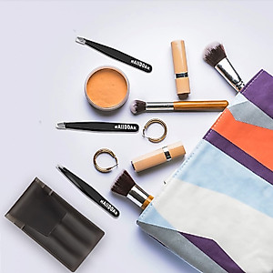 HAIIDOAK Tweezers Set, Professional Stainless Steel Tweezers for Eyebrows, Great Precision for Facial Hair, Splinter and Ingrown Hair Removal (3 Count / 3.8inch, Black)