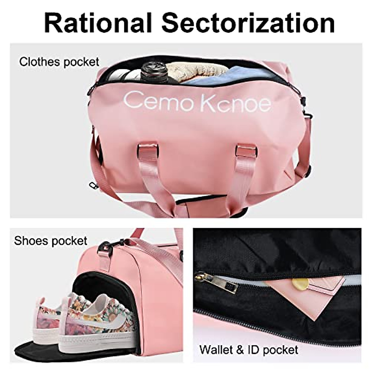 YSSOA Gym Bag for Women and Men, Waterproof Duffel Bag Shoes Compartment, Lightweight Carry, Pink, 19 Inch
