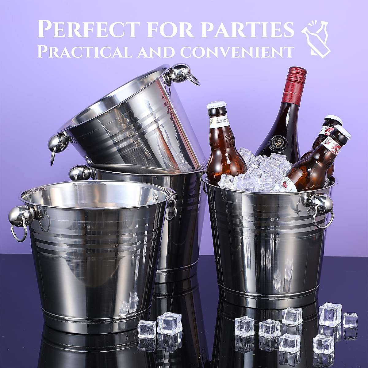 8 Packs Stainless Steel Ice Bucket 5.3 Quart/ 5 Liter Wine Bucket with Handle Large Insulated Champagne Buckets Beer Bucket for Cocktail Bar Wine Parties Chilling Wine Champagne Home