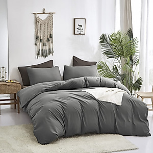 Luxlovery Grey Comforter Set Queen Men Dark Grey Comforter Bedding Sets Full 3PCS Solid Breathable Soft Charcoal Gray Quilts Set Modern Queen Comforter for Queen Bed