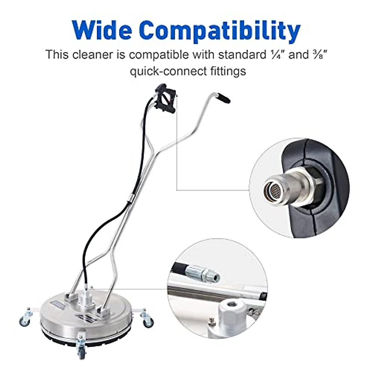 CO-Z 20 Inch Pressure Surface Cleaner with Wheels, Dual Handle Stainless Steel Housing Circular Power Washer Attachment, 4000psi Driveway Concrete Cleaning Scrubber Accessory for Gas & Electric Washer