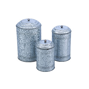 Benjara Rustic Metal Galvanized Canisters, Set of 3, Standard, Gray