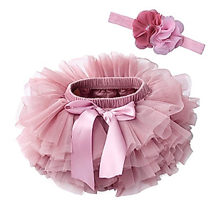 Anbaby Baby Girls Tutu Bloomers Toddler Tutu Skirt Diaper Cover and Lace Headband Set Bean Sand L