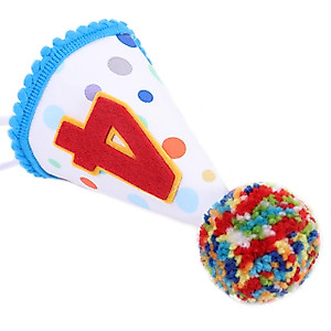 WAHAWU Baby 4th Birthday Party Handmade Hat, Primary Colors Confetti Cone Mini Hat with Multicolored Fur Balls, Stretchable Band, Fits Baby Girls/Boys, 3.5*3.1 inches, Costume Headwear