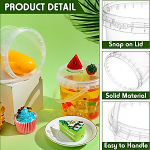 Mifoci 50 Pcs 32oz Food Clear Bucket Plastic Gallon Bucket Round Reusable Ice Cream Containers with Lids and Handles Airtight Clear Plastic Tub Freezer Reusable Pail for Kitchen Drinks Home(32oz)