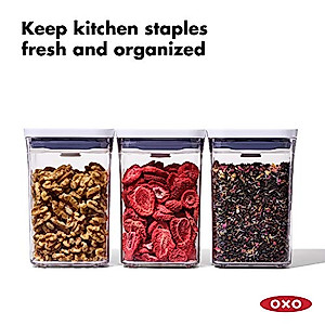 OXO Good Grips 6 Piece(3 Containers & 3 Scoops) Large Canister Set with Scoops, 4.4 qt each, White & 3-PC Small Square Short POP Container Set, White & Good Grips 4-Piece Mini POP Container Set