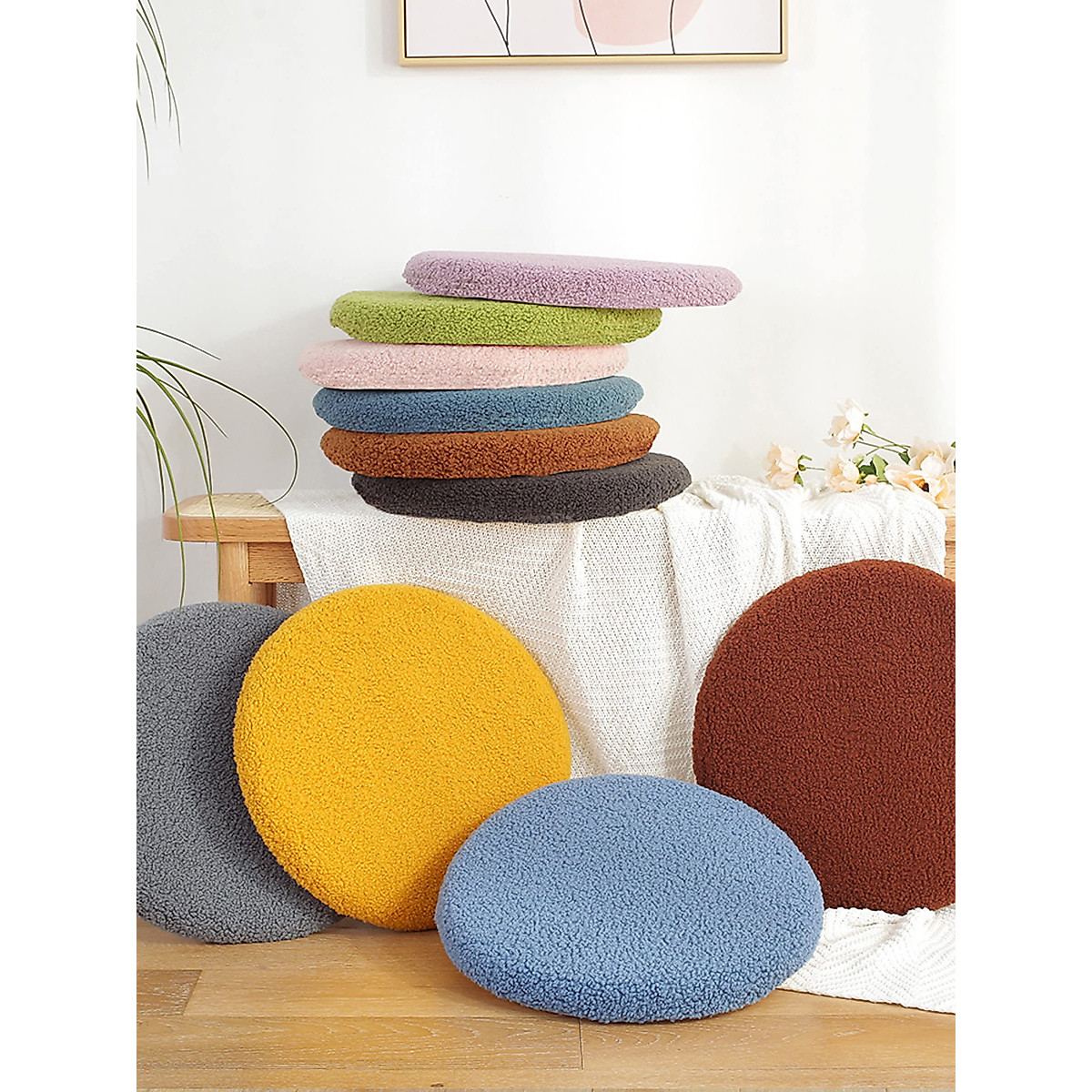 Happiness Decoration Bar Stool Cushion Round Memory Foam Seat Cushions Plush Non Slip Cushion Pads Cover Tatami Kitchen, Home, Office Chair Pads with Zipper Washable (14 inch, Light Brown)