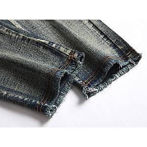 XIMXIMMTIAN Men's Biker Moto Washed Distressed Slim Fit Straight Jeans Denim (34, 2126 Blue)