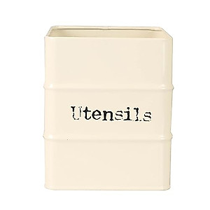 Home Basics Tin Kitchen Food Storage Organization Canister Collection (Utensil Holder, Ivory)