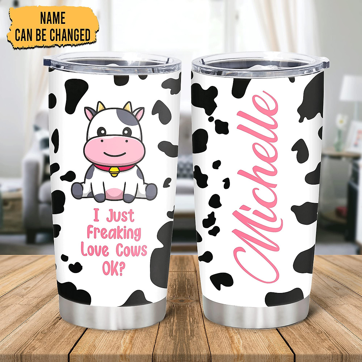 Hyturtle Personalized Cute Cow Tumbler Cowgirl 20oz Tumbler with Lid Gift for Cow Lover Women Girl Daughter Farm Animal Lovers - Christmas Birthday - Milk Cow Custom Name 20oz Stainless Steel Tumbler