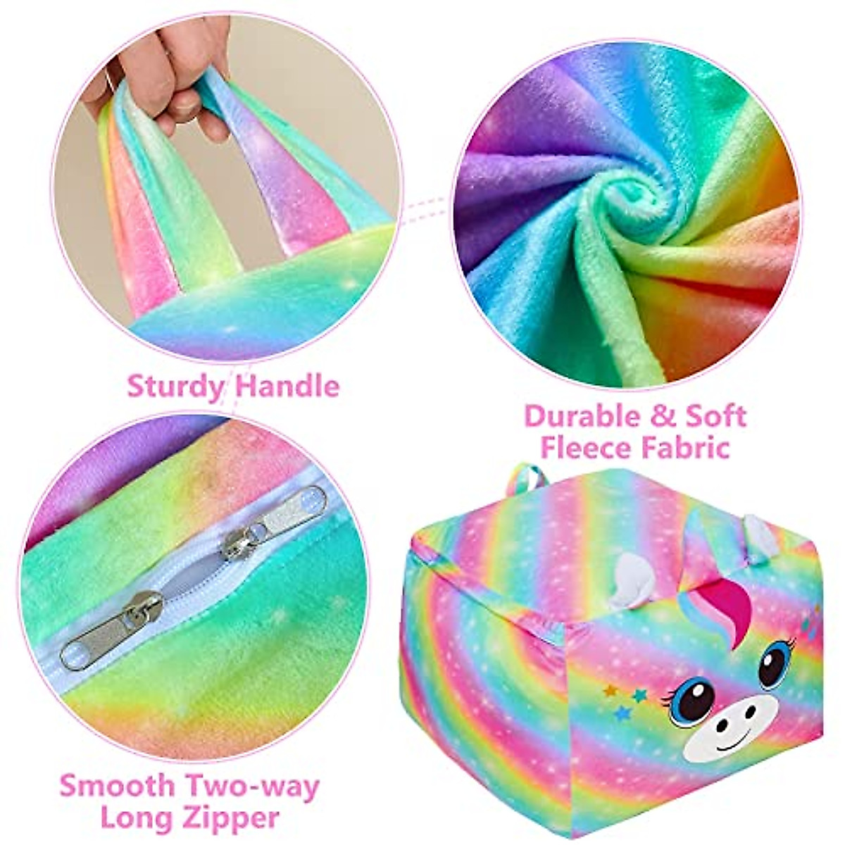 MHJY Bean Bag Cover Stuffed Animals Storage Unicorn Beanbag Chair Cover for Kids Toys Storage Bag Toy Organizer Cover (No Beans)