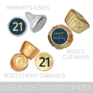 Navy Blue and Gold 21st Birthday Party Favors Chocolate Kisses Candy Stickers - 180 Count - 21st Birthday Decorations