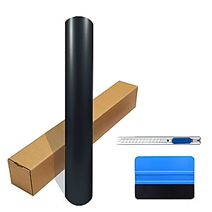 Matte Black Vinyl Wrap Roll with 2 Pcs Tool Kit, Car Wrap Vinyl Self Adhesive Film, Vinyl Wrap with Air Release Technology, Perfect for Cars DIY Exterior Interior Protection (Matte Black, 5ft x 1ft)