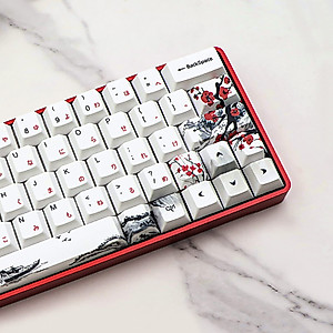 JSJT Plum Blossom Keycaps 135 Keys Japanese Keycaps PBT Custom Keycap Set Cherry Profile Key Caps for US/ISO Layout Cherry MX Switch 64 68 87 96 108 Gaming Mechanical Keyboard(6.25u/7u Spacebar)