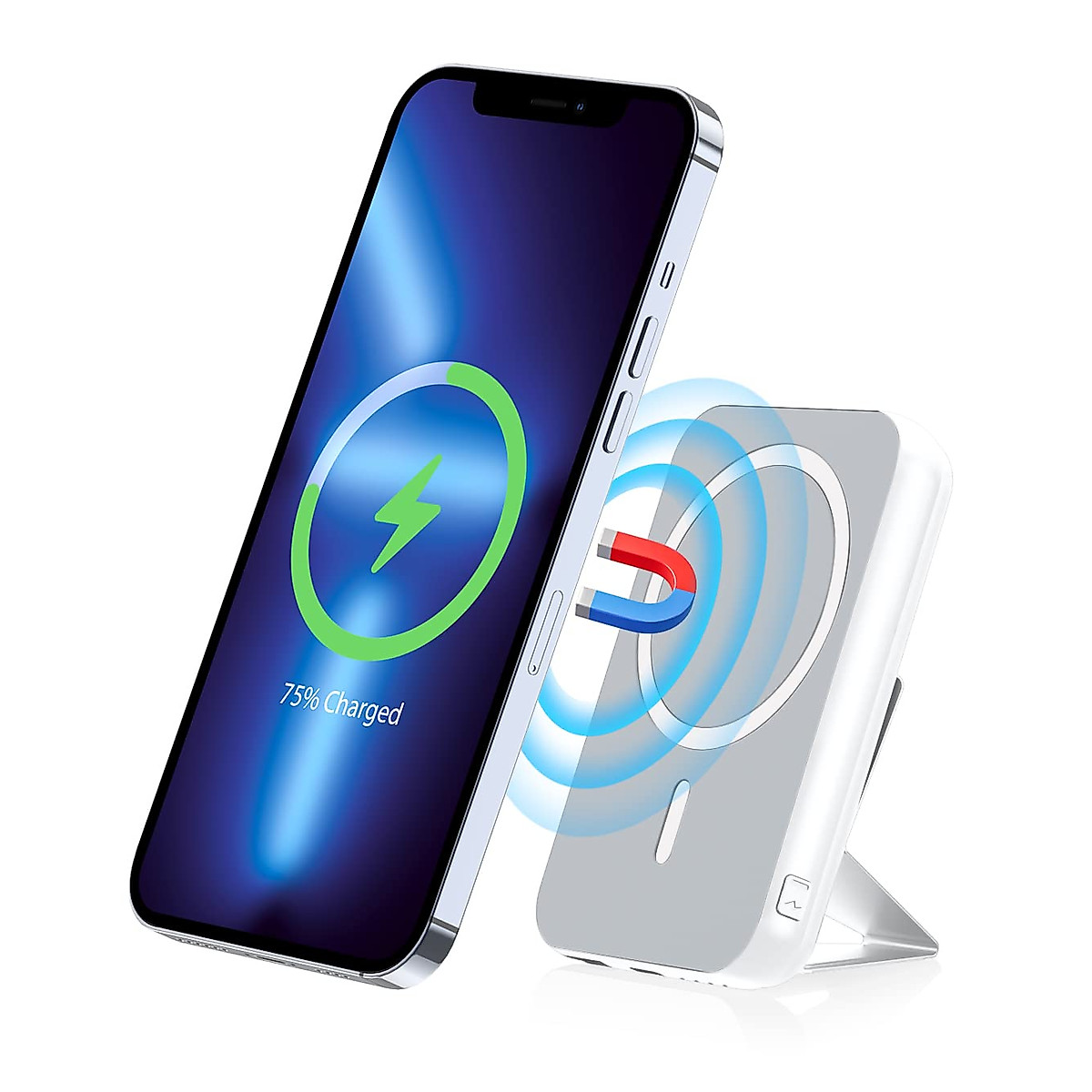 Magnetic-Wireless-Power-Bank - 6800mAh Portable Charger Power Bank Mag-Safe 15W(Wireless Charger)/22.5W(USB)/PD20W(Type-C) Fast Charging, Magnetic is only compatible with iphone12~15 Series(White)