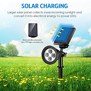 AMIR Solar Spotlights Outdoor Upgraded, Waterproof 1 Pack Security Landscape Lights 4 LED, Adjustable Solar Garden Light with Auto On/Off for Yard Driveway Pathway Pool Patio (White)